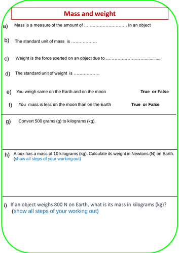 forces: Mass and Weight | Teaching Resources