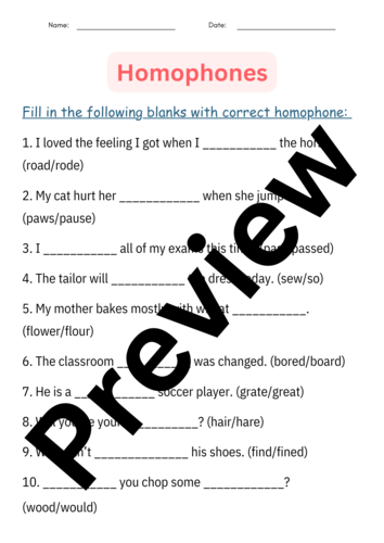 Homophones Grammar Worksheets and Activities for 2nd, 3rd, and 4th ...
