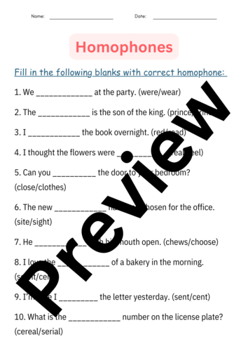 Homophones Grammar Worksheets and Activities for 2nd, 3rd, and 4th ...