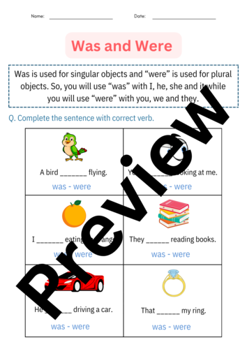 Printable Was and Were Grammar Worksheets and Activities for Being ...