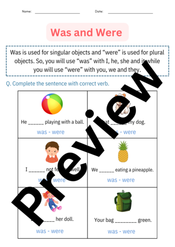 Printable Was and Were Grammar Worksheets and Activities for Being ...
