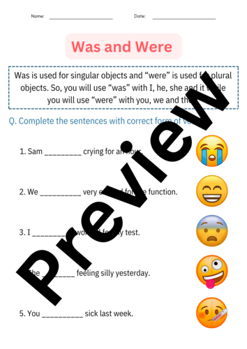 Printable Was and Were Grammar Worksheets and Activities for Being ...