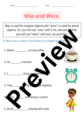 Printable Was and Were Grammar Worksheets and Activities for Being ...
