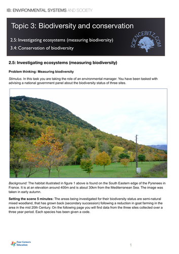 Topic 3 - Biodiversity and Conservation Skills Project | Teaching Resources