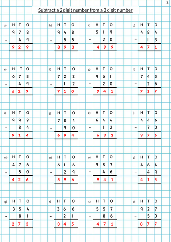 Column Subtraction Grid Paper Worksheets | Teaching Resources