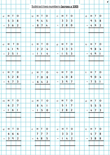 Column Subtraction Grid Paper Worksheets | Teaching Resources