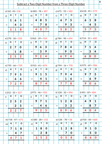 Column Subtraction Grid Paper Worksheets | Teaching Resources