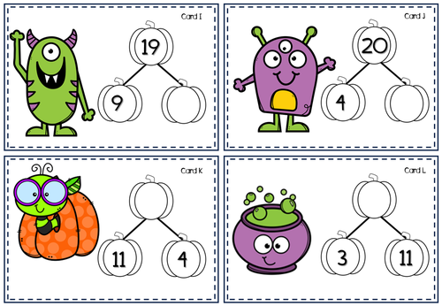 Halloween Maths Number Bond Task Cards 10-20 Center | Teaching Resources