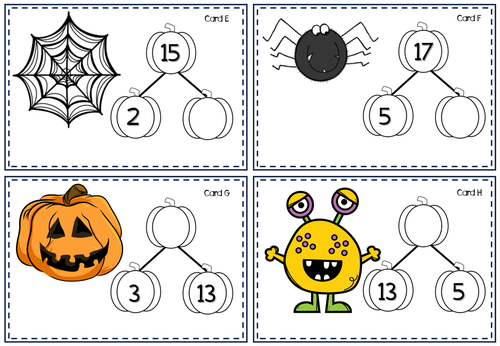 Halloween Maths Number Bond Task Cards 10-20 Center | Teaching Resources