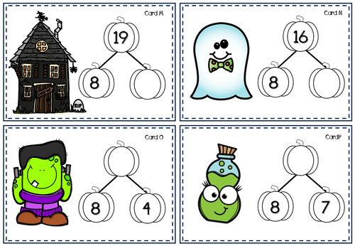 Halloween Maths Number Bond Task Cards 10-20 Center | Teaching Resources