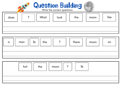 Sidney, Stella and the Moon Question Building Worksheets | Teaching Resources