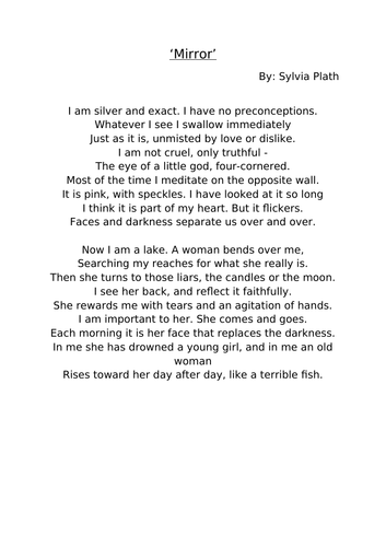 'Mirror' by Sylvia Plath | Teaching Resources