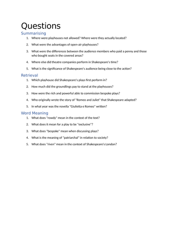 Romeo and Juliet - The Context | Teaching Resources