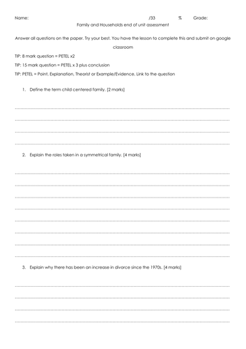 WJEC / Eduqas GCSE Sociology Families full unit | Teaching Resources