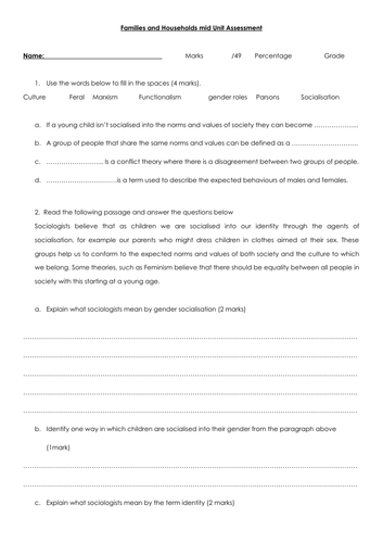 WJEC / Eduqas GCSE Sociology Families full unit | Teaching Resources