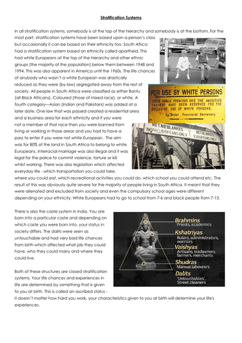 eduqas / wjec GCSE Sociology social stratification unit of work ...