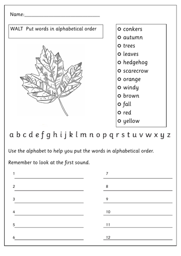 Autumn Alphabetical Order | Teaching Resources