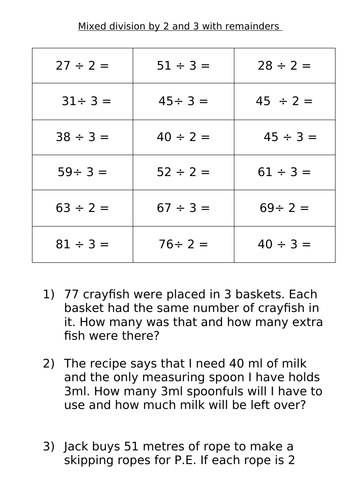 Division using the bus stop method 2-9 remainders and no remainders ...