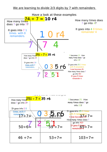 Division using the bus stop method 2-9 remainders and no remainders ...