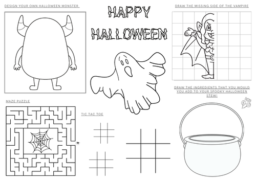 Halloween Activity Sheet KS1 KS2 Maze Puzzle, Create a Monster ...