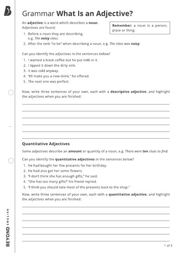 Key Stage 3 SPaG Adjectives | Teaching Resources