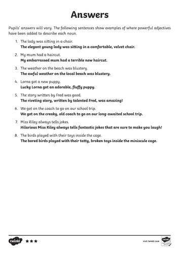 Key Stage 3 SPaG Adjectives | Teaching Resources