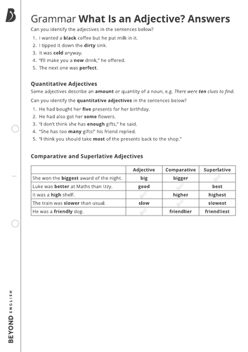 Key Stage 3 SPaG Adjectives | Teaching Resources
