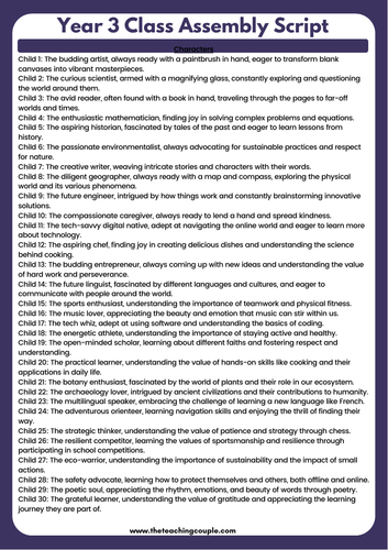 Year 3 Class Assembly Script | Teaching Resources