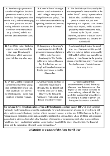 Militarism - Causes of the First World War WWI | Teaching Resources