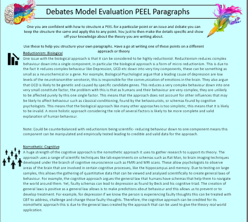 Psychology Model Evaluation PEEL sheets | Teaching Resources