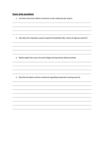 Short term effects of exercise IGCSE Physical education complete lesson ...