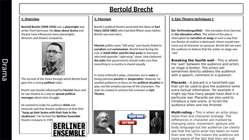 Bertold Brecht Knowledge Organiser | Teaching Resources