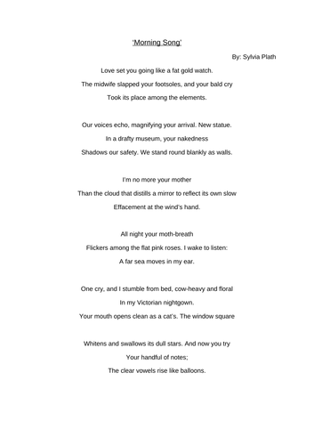 'Morning Song' by Sylvia Plath | Teaching Resources