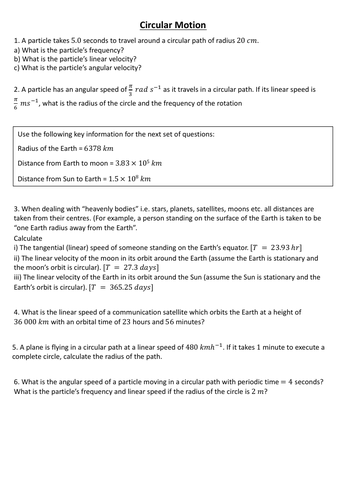AQA Unit 7: Circular Motion Questions (A-Level) | Teaching Resources