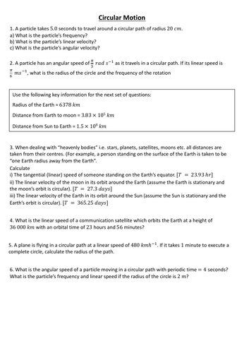AQA Unit 7: Circular Motion Questions (A-Level) | Teaching Resources