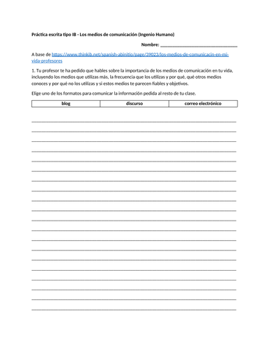 Spanish IB Ab Initio Practice Writing (Ingenio Humano) | Teaching Resources