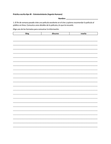 Spanish IB Ab Initio Practice Writing (Ingenio Humano) | Teaching Resources