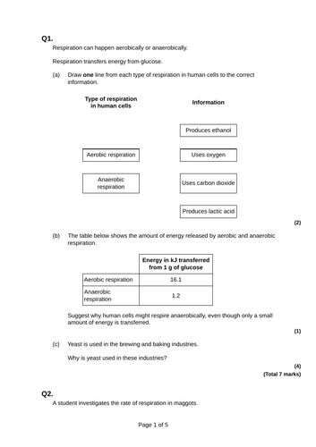 Aqa Trilogy Science Bioenergetics Unit Teaching Resources
