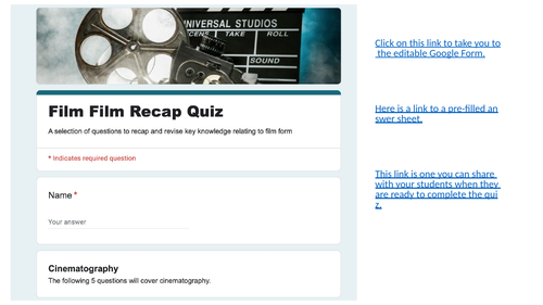 Film Form Recap Quiz - Google Form | Teaching Resources