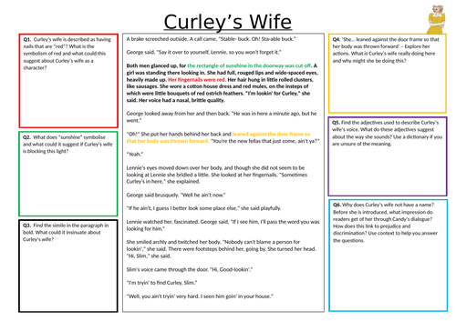Curley's Wife-Of Mice and Men | Teaching Resources