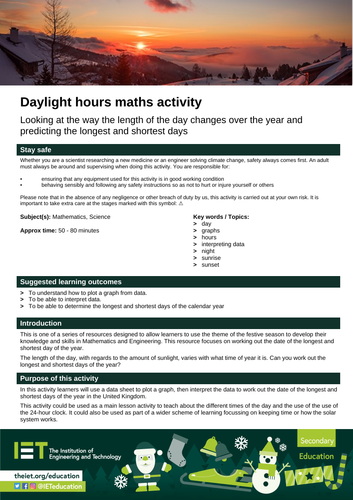 Daylight hours maths activity | Teaching Resources