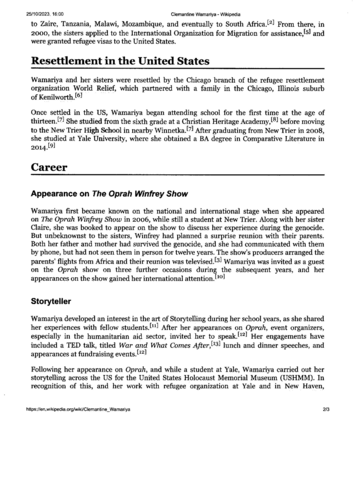 Clemantine Wamariya (b,1988) Rwandan-American author | Teaching Resources