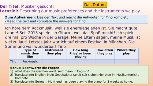 German - Stimmt! 3 Rot Kapitel 2: Musik - Powerpoints & Resources ...