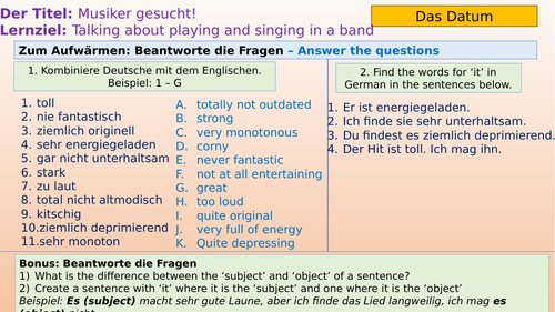 German - Stimmt! 3 Rot Kapitel 2: Musik - Powerpoints & Resources ...