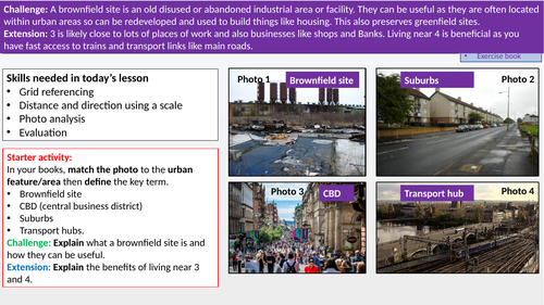 GCSE KS4 Geography Urban environments / cities map skills lesson. Fits ...