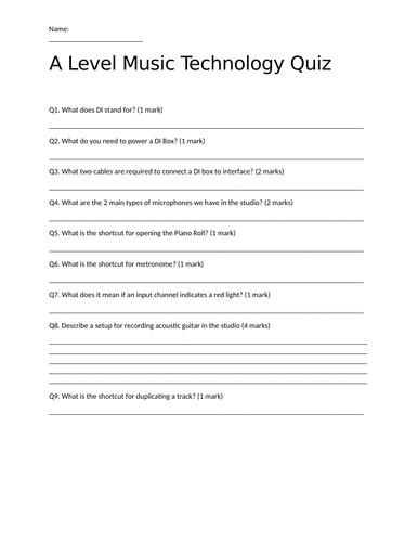 Music Technology DI, Recording & Note Input Quiz | Teaching Resources
