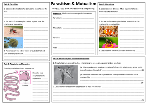 CB9d - Parasitism & Mutualism A3 sheet (Edexcel Combined Biology GCSE ...