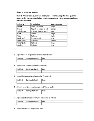 Go verbs super-fast practice | Teaching Resources