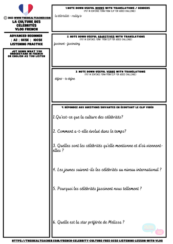 Celebrity Culture GCSE French Listening Activity | Teaching Resources