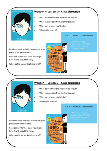 WONDER by R.J. Palacio Whole Class Guided Reading lessons 1-5 ...